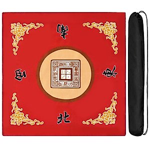 ALANGDUO Mahjong Mat Anti Slip Noise Reduction Table Cover for Mahjong Paigow Poker 31.5 x 31.5 Inches (Red)