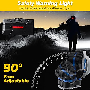 Elmchee Rechargeable Headlamp 8 Led Head Lamp 18000 Lumen Ultra-Bright, 16 Modes Adjustable Motion Sensor Headlight with Red Light, Waterproof Head Flashlight for Outdoor Hiking Camping