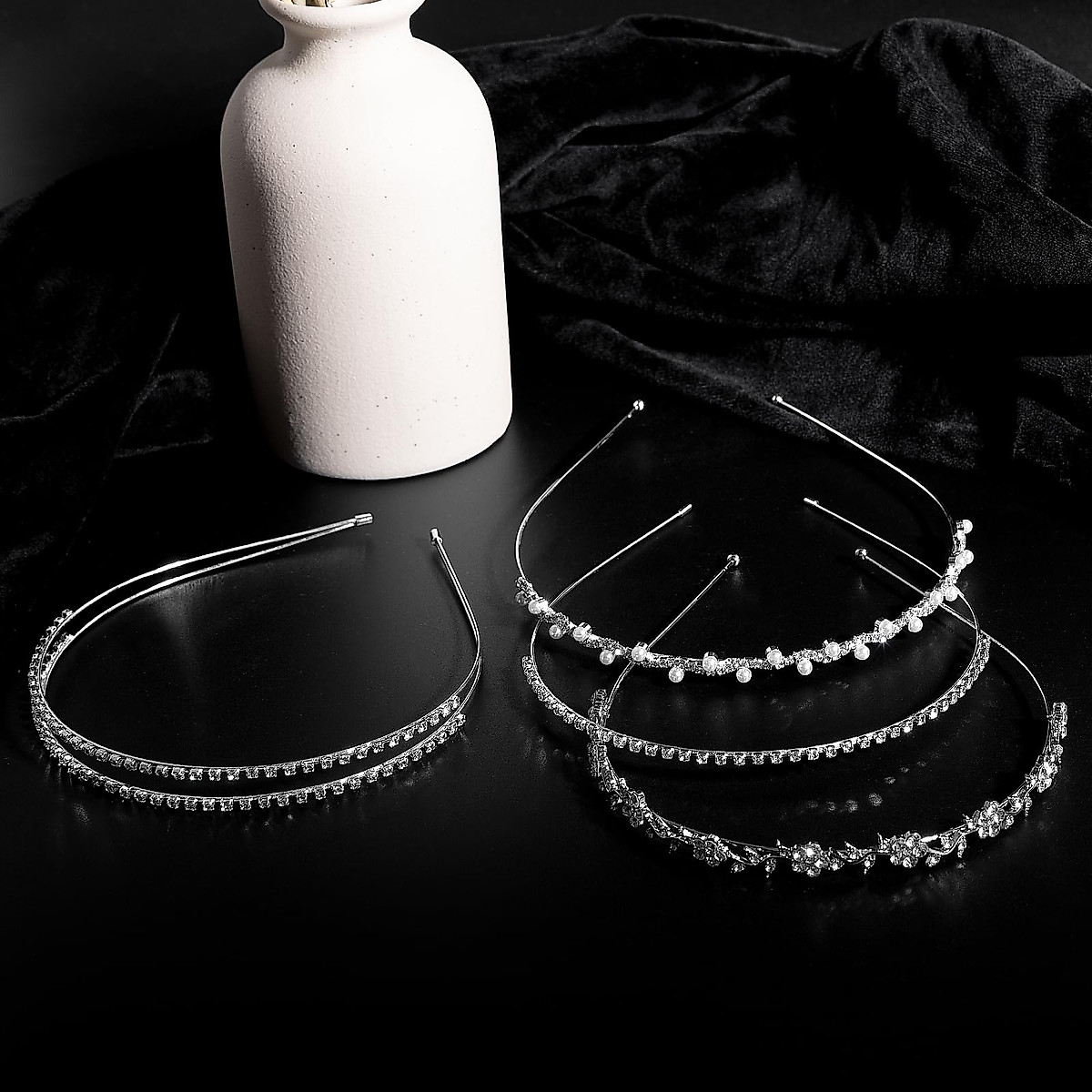 4Pack Bridal Headband Rhinestone Headbands Crystal Flower Girl Leaves Crown Head Band Tiara Wedding Hair Accessories, Silver