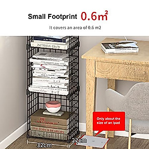FlidRunest 4 Tier Wire Cube Storage Shelf, Simply 4-Shelf Bookcase, Cube Storage Organizer, Bookshelve Bookcase Floor Standing, Storage Wire Stackable Cube Set, Book Shelf for Bedroom/Office