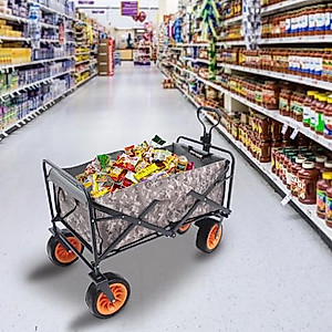 Collapsible Foldable Wagon with Brakes, Heavy Duty Utility Wagon Cart, Large Capacity Grocery Wagon for Camping Garden Beach Shopping,Handle Adjust