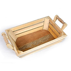 The Lucky Clover Trading Wood Crate Basket with Handles, Small Tray, Natural