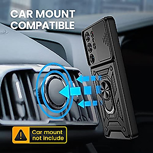 VEGO for Galaxy S21 Ultra Case with Slide Camera Cover, Built-in 360° Rotate Ring Kickstand Magnetic Cover Case for Samsung Galaxy S21 Ultra 5G 6.8 inch - Black