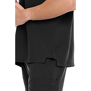 MediChic Men's V-Neck Hi-Low Top with One Chest Pocket and Mesh Gusset, Black, Size Large