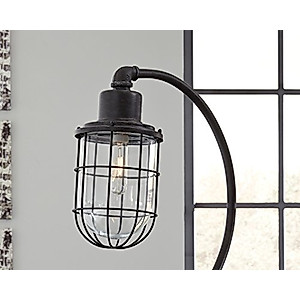 Signature Design by Ashley Jae Industrial 33.25" Metal Desk Lamp with Glass Shade, Black with Antique Finish
