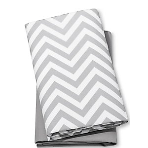 Fitted Baby Play Yard Sheets Chevron & Solid 2pk Grey and White