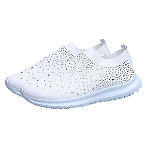 1pair Rhinestone Sneakers Miss White Sole: Rubber Simple
