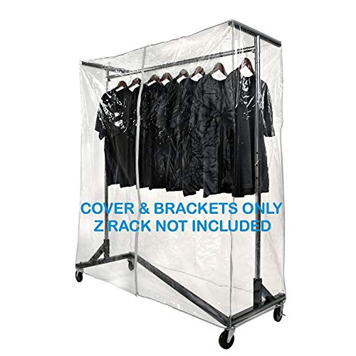 Only Hangers Heavy Gauge Clear Z Rack Cover with Zipper Plus a Pair of Round Tubing Cover Support Brackets - Combo Kit fits All 5' Wide Z Racks (Note: Z Racks Sold Separately)