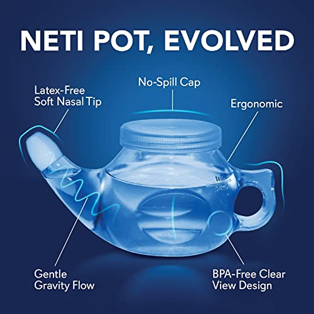 SinuCleanse Soft Tip Neti-Pot Nasal Wash Irrigation System Relieves Nasal Congestion & Irritation due to Cold & Flu, Dry Air, Allergies, Includes 30 All-Natural, Pre-Mixed Buffered Saline Packets