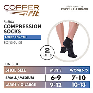 Copper Fit unisex adult Ankle Length Compression Socks, Black, Small-Medium US