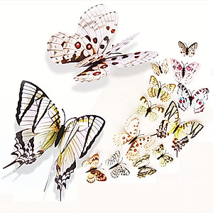 NC 3D Double Layer Butterfly Wall Decor Removable Butterfly Stickers DIY Decorative Wall Art Crafts for Children Room Decor 12pcs(White)