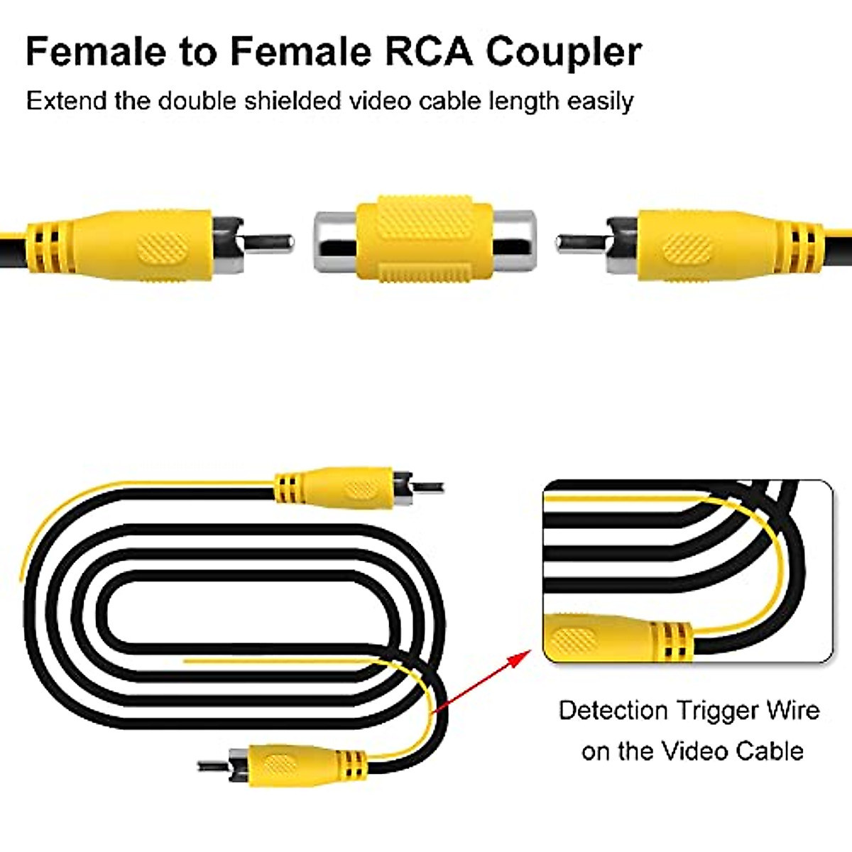 GreenYi 10FT Backup Camera Extension Cable, Upgraded Double-Shielded RCA Video Cable for Monitor and Rear View Camera Connection with Yellow RCA Video Female to Female Coupler and Power Cable