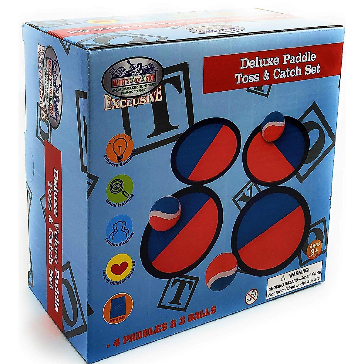 Matty's Toy Stop Deluxe Toss & Catch (Hook & Loop) Tropical Colors Paddle Game Set with 4 Paddles, 3 Balls & Storage Bag - Classic Outdoor Game, Perfect for The Beach, Backyard or in The House!