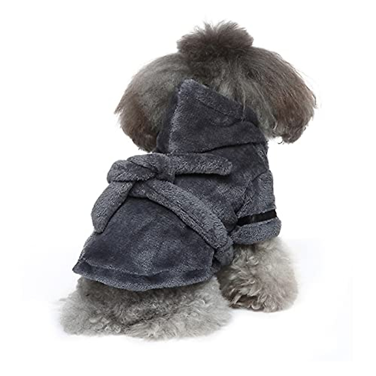 CheeseandU Dog Bathrobe for Small Dogs Winter Luxury Soft Flannel Thickened Hooded Pajamas Quick Drying and Super Absorbent Dog Bath Towel Soft Pet Nightwear for Puppy Small Dogs Cats,Grey