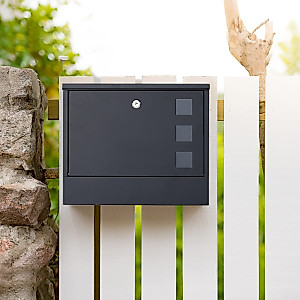 Kasten Wall-Mount Mailbox for Outside, Large Capacity Metal Mailbox with Newspaper Compartment, 14.3 x 4.1 x 11.8 Inch, Black