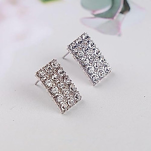 Sttiafay Vintage Rhinestone Square Earrings Square Crystal Earrings Silver Geometry Square Stud Earrings Sparkly Cz Bridal Earrings Jewelry for Women and Girls