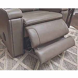 Signature Design by Ashley Boerna Leather Power Recliner with Adjustable Headrest, Bluetooth Speakers & Wireless Charger, Gray 41D x 37W x 44H in