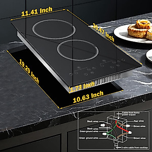 2 Burner Electric Cooktop, 12 Inch Electric Stove​ 120V 2000W Plug-in Stove Top with Timer, 9 Level Adjustment, Pause Control & Child Lock, Countertop & Built-in, Sensor Touch, Pladeca