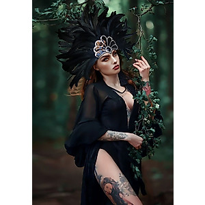 HOMELEX Women's Black Feather Headpiece Carnival Caribbean Headdress Showgirl Accessories