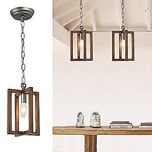 LOG BARN Farmhouse Pendant Lighting for Kitchen Island, Wood Rustic Pendant Light for Dining Room, Foyer, 6.5" W