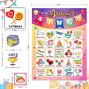 Birthday Bingo Game for Kids Toddlers 24 Players Happy Birthday Bingo Cards with 40Pcs Reward Stickers School Family Party Favors Gifts Classroom Activities Board Game Holiday