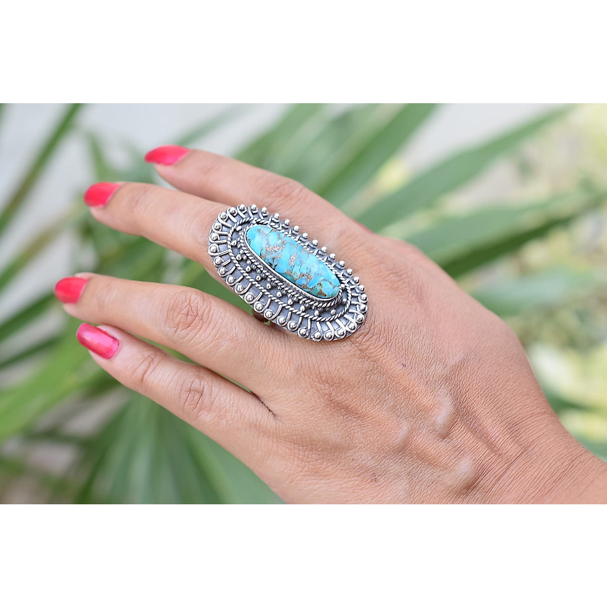 Rekha Gems Blue Copper Turquoise Ring, 925 Sterling Silver Ring, Vintage Ring , Handmade Ring, Birthday Gift, Blue Stone Ring, Boho and Hippie, Ring, Turquoise Ring, Turquoise Jewelry- BTQ-09 (9.50 US)