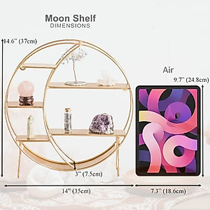 Apresolar Moon Shelf for Crystals - Circle Shelf Wall Decor for Wall and Countertop - Crystal Shelf Display for Stones, Essential Oil, Pendulum - Boho Hanging Moon Shelves, Wiccan Decor (Matte Gold)