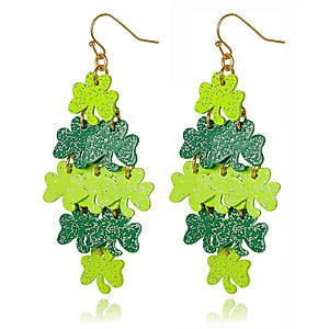 St. Patrick's Day Shamrock Dangle Earrings Gold Pleated Green Layered Lucky Clover Earrings Irish St. Patricks Day Jewelry Gift For Women