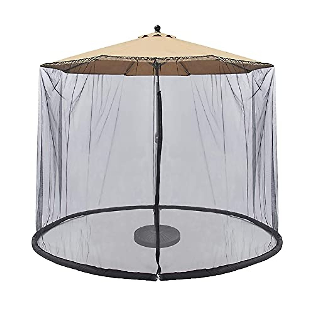 NC Umbrella Screen 10ft Patio Umbrella Mosquito Nets with Double Zipper Door Adjustable Top Drawstring Outdoor Umbrella Table Screen Fits FT Umbrella Bug Screen for Garden(Black)