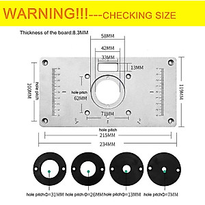 Router Table Insert Plate, Aluminum DIY Router Table for Woodworking (235mm x 120mm x 8mm Silver)