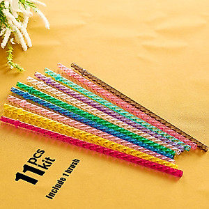 10 Pack Swirl Straws for Starbucks Tumbler, Reusable 11" Long Hard Plastic Shiny Crystal Tumbler Replacement Drinking Straws For 16 OZ 20 OZ 30 OZ Stanley, Yeti Tumblers With Cleaning Brush