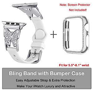 Love Lies Within Bling Butterfly Band Case Compatible with Apple Watch Band 45mm for Women Classy Silicone Bracelet with Rhinestone Bumper for iWatch Series 7 8