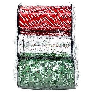 Celebrate A Holiday Christmas Curling Ribbon 3 Pack, Green, Metallic Silver, Red & White Stripes, Christmas Holiday Party Crafts Supplies Decorations - 100 Yards Per Roll - 900 Feet Total Curly Ribbon