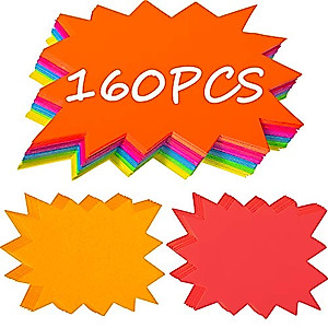 160 Pieces Starburst Signs Paper Starburst Sale Tags Burst Signs Fluorescent Neon Signs Burst Paper Signs Blank Star Shape Tags Sale Paper Display Signs for Store (Small Size in 3.6 x 2.8 inch)