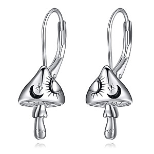 POPLYKE Mushroom Leverback Earrings Sterling Silver Fun Sun and Moon Earrings Jewelry for Women Daughter Gifts