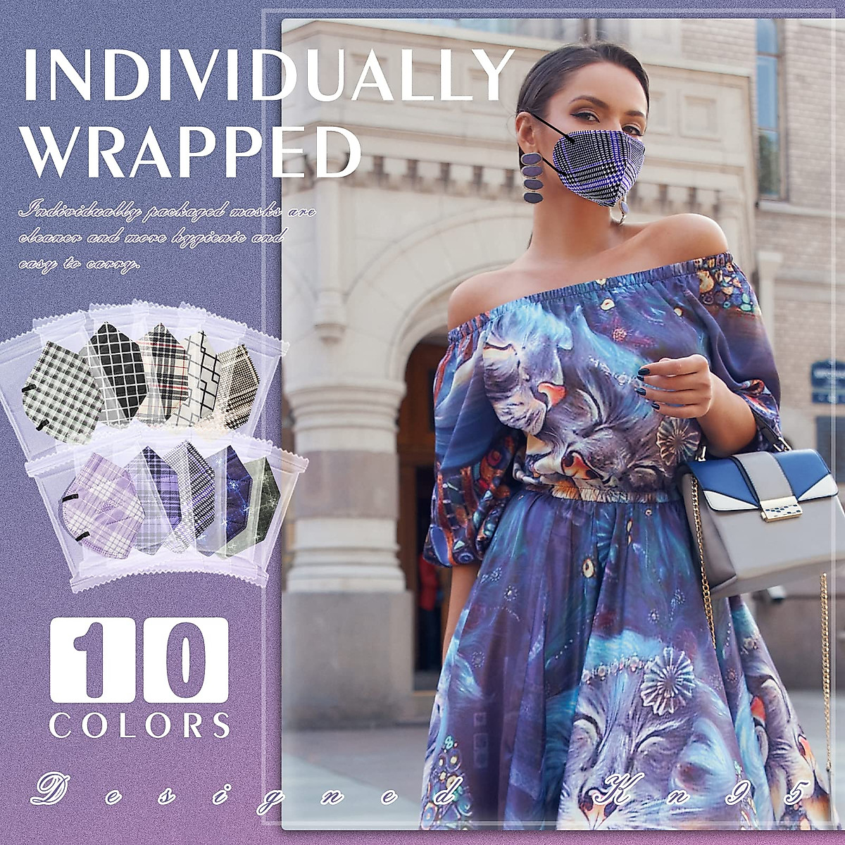 KN95 Face Masks with Design, 60 Pack Individually Wrapped, 5 layer for Adults Women Men