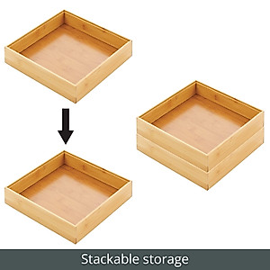 mDesign Wooden Bamboo Drawer Organizer - 9" Square Stackable Storage Box Tray for Kitchen Drawers/Cabinet - Utensil, Silverware, Spatula, and Flatware Holder - Echo Collection - 2 Pack, Natural Wood