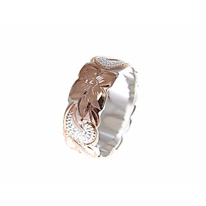 Arthur's Jewelry 925 Sterling silver Hawaiian queen scroll pink rose gold plated 2 tone cut out edge ring size 5.5