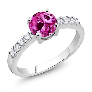 Gem Stone King Pink Created Sapphire Engagement Anniversary Promise Ring For Women (1.24 Cttw, Gemstone September Birthstone, Round 6MM, Available in Size 5,6,7,8,9)