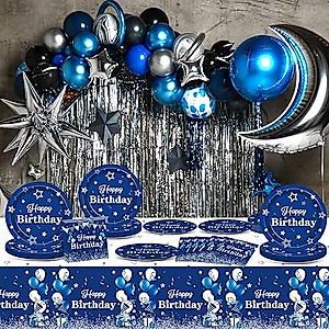 ZOIIWA Navy Blue and Silver Birthday Party Supplies Tableware Set Plates Napkins Tablecloth Serves 24 Guests Baby Shower Wedding Favors (JC0366com)