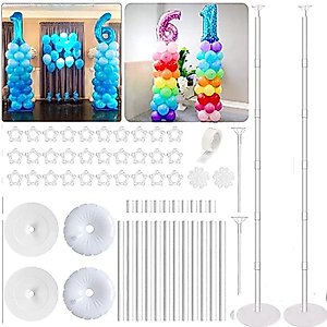 72 inch 2 Set Balloon Column Stand Kit Base and Pole Height 30Pcs Balloon Rings Balloon Tower Decoration for Birthday Party Wedding Party Event Decorations（Balloons are not included）
