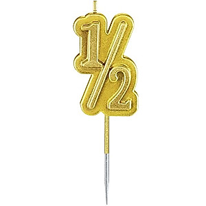 BBTO Half Birthday Candle Half 1/2 Year Old Cake Topper for Baby's Half Year Old Birthday Anniversary Celebration Party Decorations (Gold)