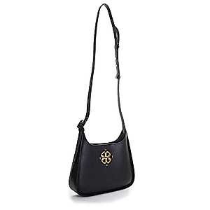 Tory Burch Womens Miller Pebbled Leather Shoulder Handbag Black Medium