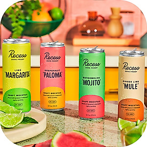 Recess Zero Proof Craft Mocktails, Alcohol Free Drinks, With Adaptogens, Non-Alcoholic Beverage Replacement, Mixer, Celebration, Party, (Sampler, 12oz, Pack of 12)