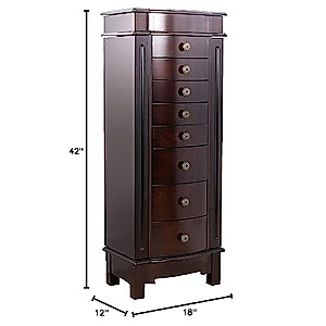 Hives and Honey Shiloh Large Jewelry Armoire Cabinet Standing Storage Chest Neckalce Organizer, Dark Walnut