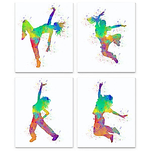 Hip Hop Wall Art Girl Dancer Abstract Print Set of 4 8x10, Gift for Hip Hop Dancer, Freestyle Dance, Dance Teacher. Dnce Studio Dorm Room Decor
