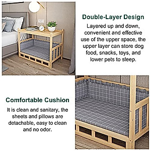 HYDT Wooden Double- Layer Elevated Pet Bed Cot for Bedside Table, All Seasons Dog Cot with Mattress, Easy to Assemble (Size : 120x60x70cm/47.2x23.6x27.6in)