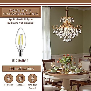 peskoe Gold Chandeliers for Dining Room, 4-Light Modern Crystal Light Fixture, Living Room Bedroom Pendant Ceiling Lamp, Luxury Hanging Light, H 17.7'' x W 18.1''