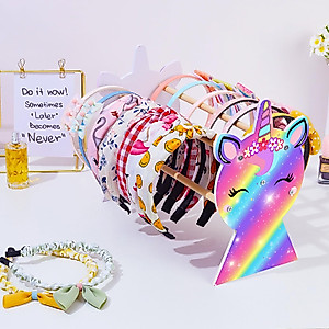 Basumee Girls Headband Holder Organizer Hair Hoop Headband Display Stand Unicorn Hairband Stand Organizer Headband Storage Home Room Decors for Girls, Deep Rainbow