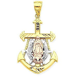 IceCarats 10K Two Tone Gold Anchor Mariner Blessed Mother Necklace Nautical Charm Pendant Only